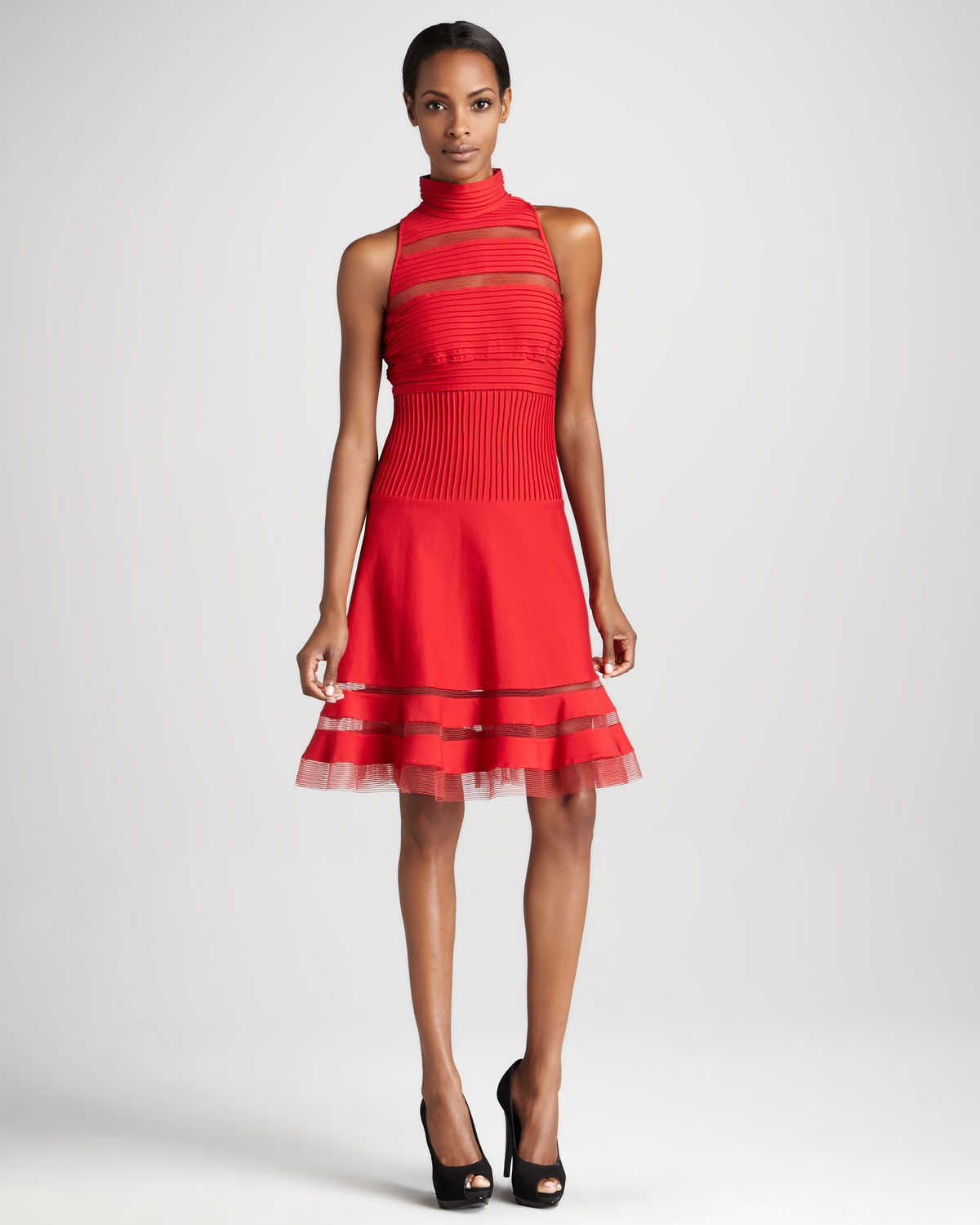 Lyst Tadashi Shoji Sleeveless Illusiondetail Cocktail Dress In Red