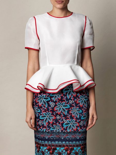 Prabal Gurung Contrast Trim Peplum Top in White | Lyst