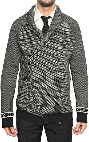 Alexander Mcqueen Jacquard Wool Knit Asymmetric Cardigan in Black for ...