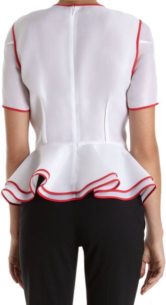 Prabal Gurung Contrast Trim Peplum Top in White | Lyst
