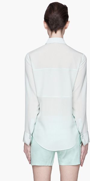 T By Alexander Wang Seafoam Green Sheer Silk Chiffon Blouse in White ...