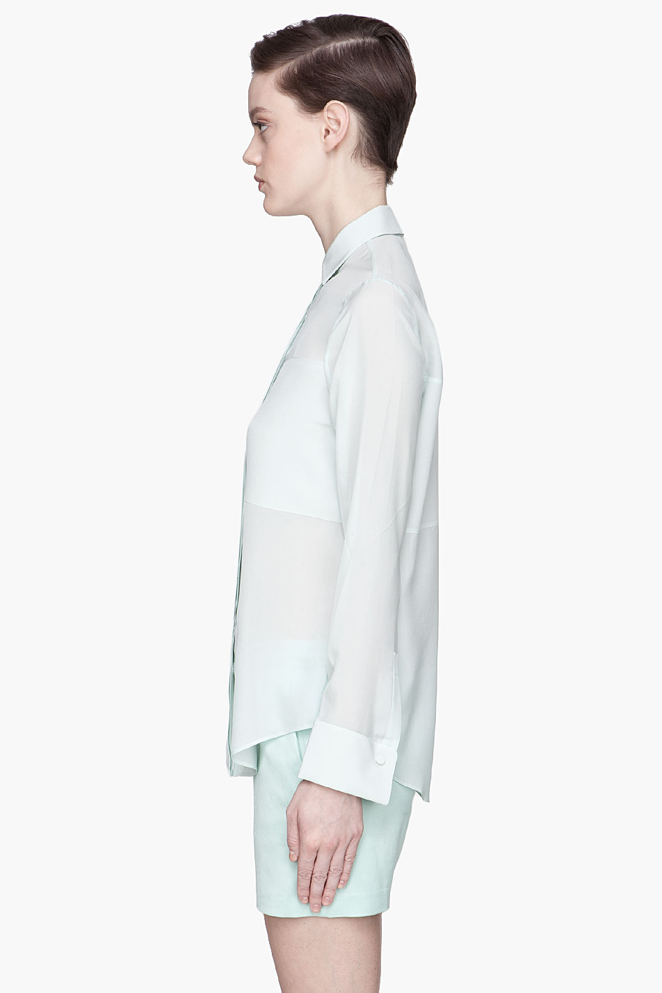 T by alexander wang Seafoam Green Sheer Silk Chiffon Blouse in White | Lyst