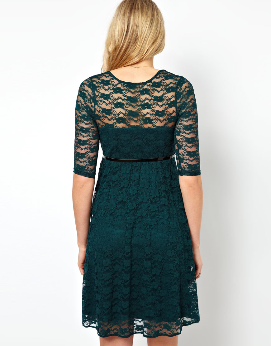 Lyst Asos Lace Skater Dress With Belt In Green