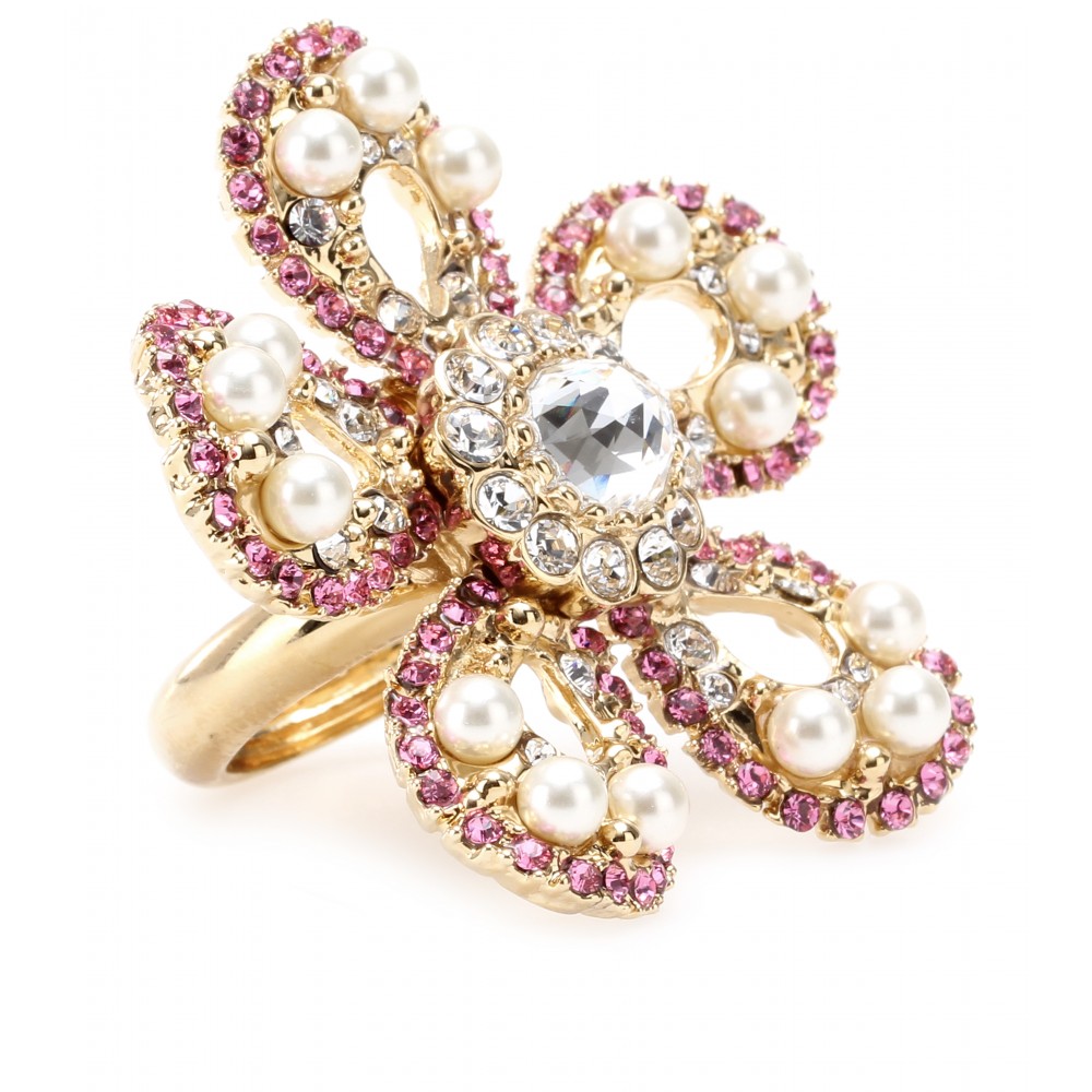 Miu Miu Ara Pearl and Crystal Bead Embellished Ring in Pink | Lyst