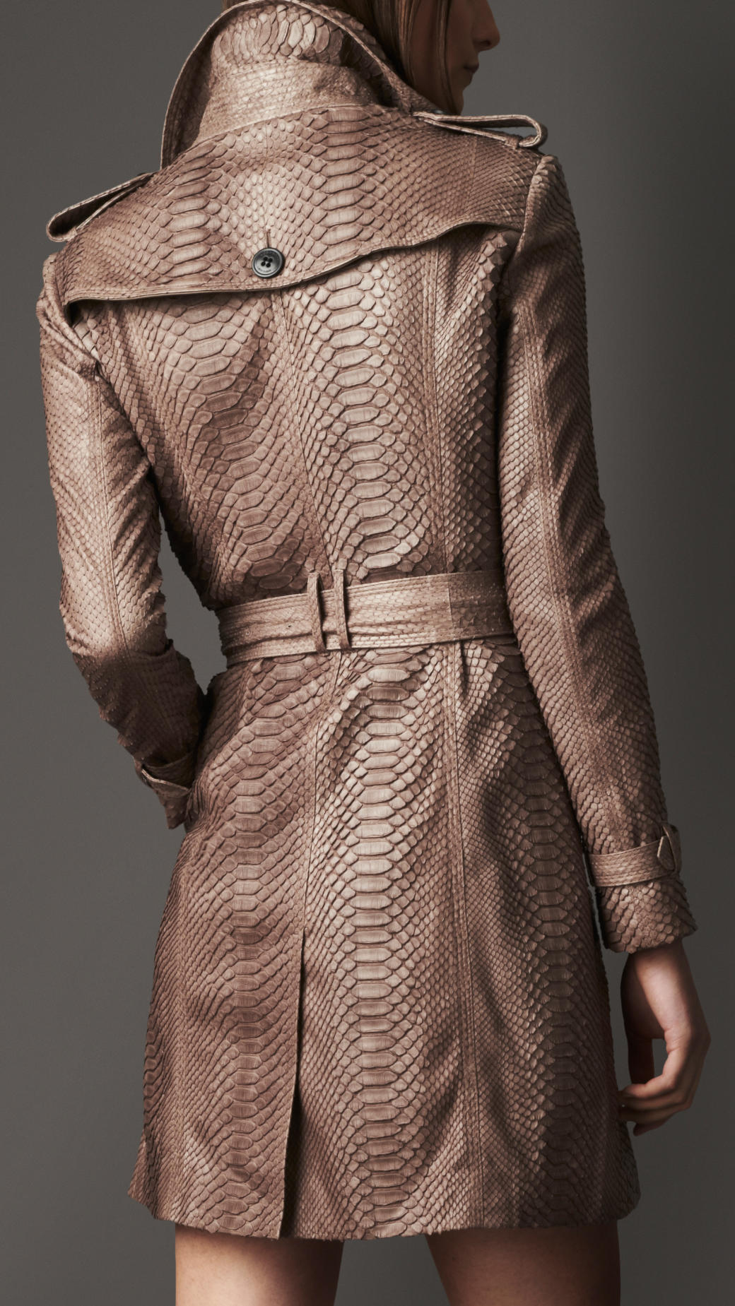 Burberry Long Python Leather Trench Coat in Brown | Lyst