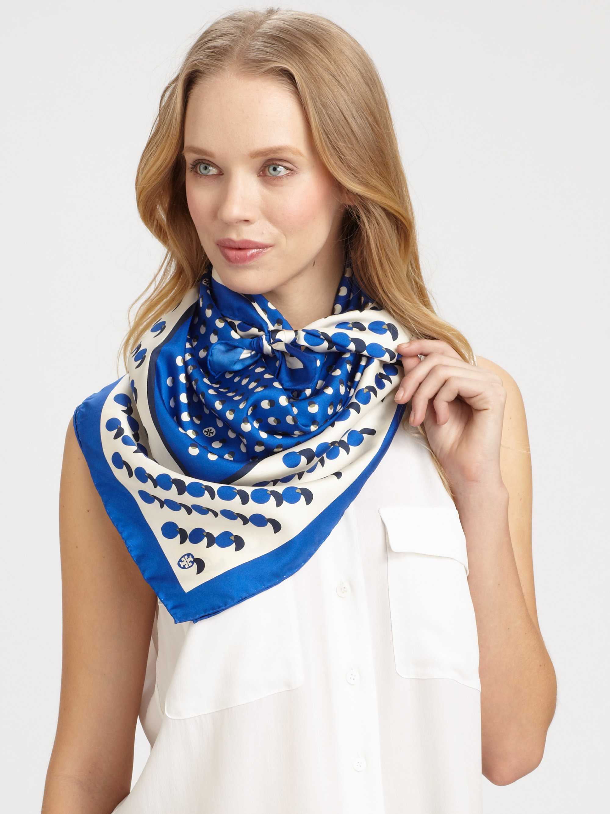 Tory Burch Jules Silk Scarf in Blue-Ivory (Blue) - Lyst