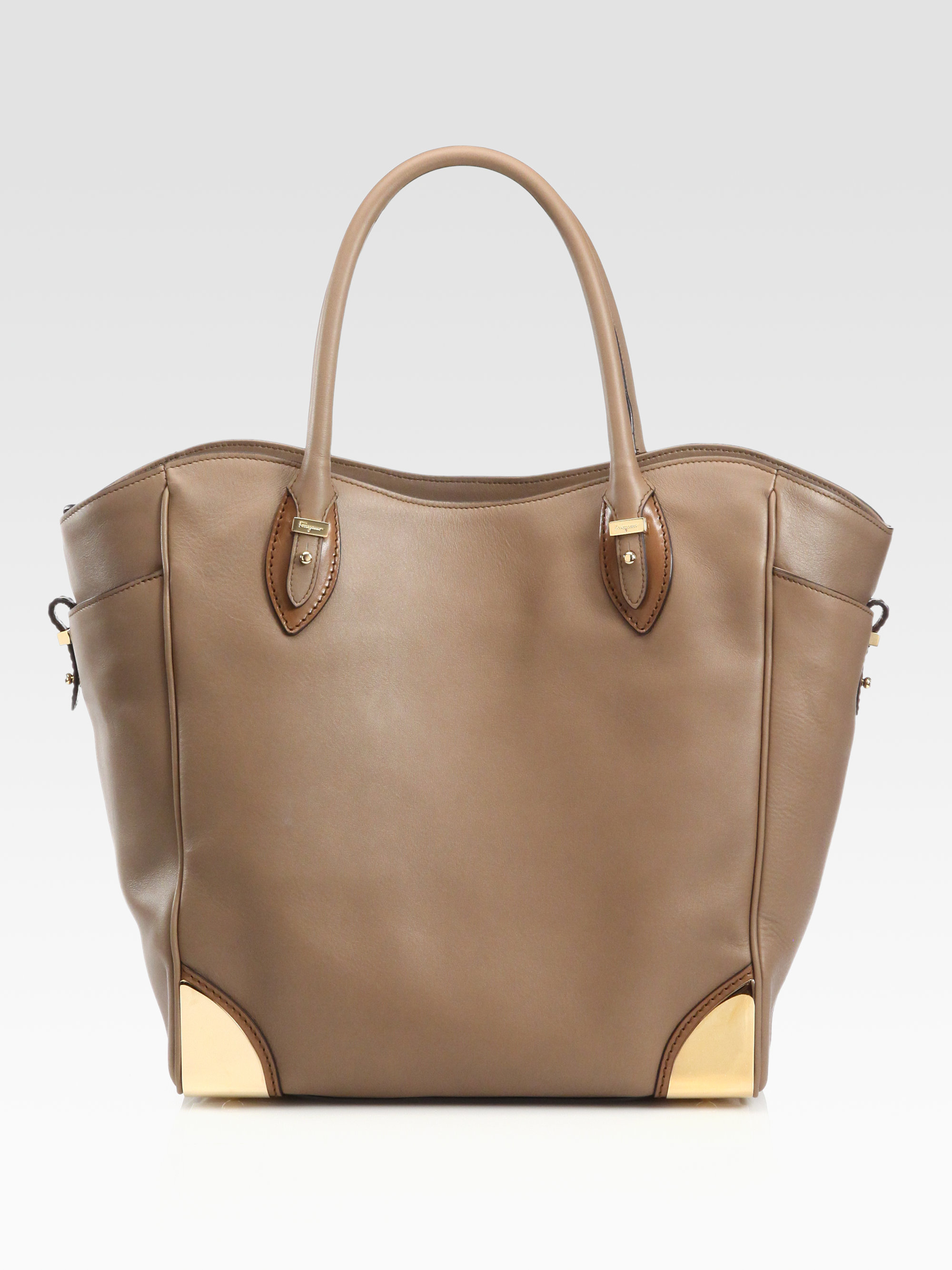 Ferragamo Leather Tote Bag in Brown (tobacco) | Lyst