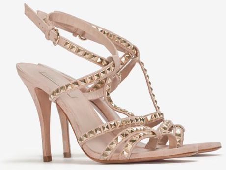 Pura Lopez Exclusive Gold Studded High Heel Sandal in Beige (beige ...