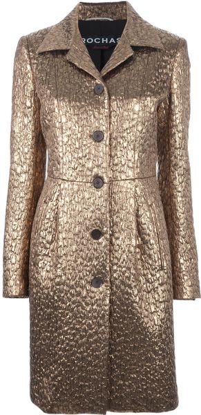 Rochas Metallic Mid Length Jacket in Gold (metallic) | Lyst