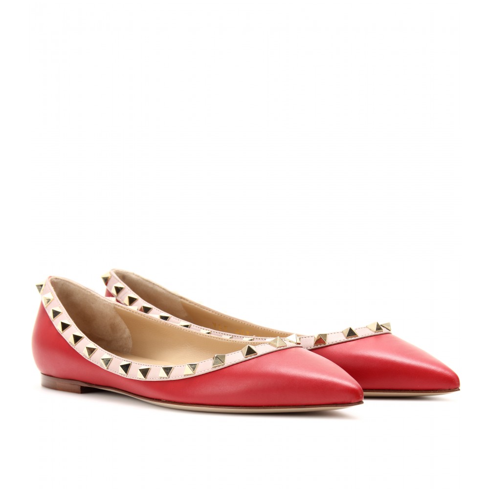 Lyst - Valentino Leather Rockstud Ballerinas in Red