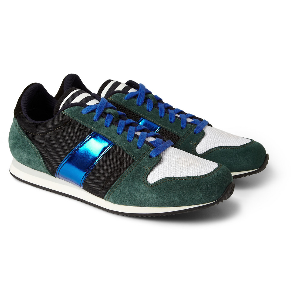 Lyst - Ami Suede Mesh and Metallic Leather Sneakers in Green for Men