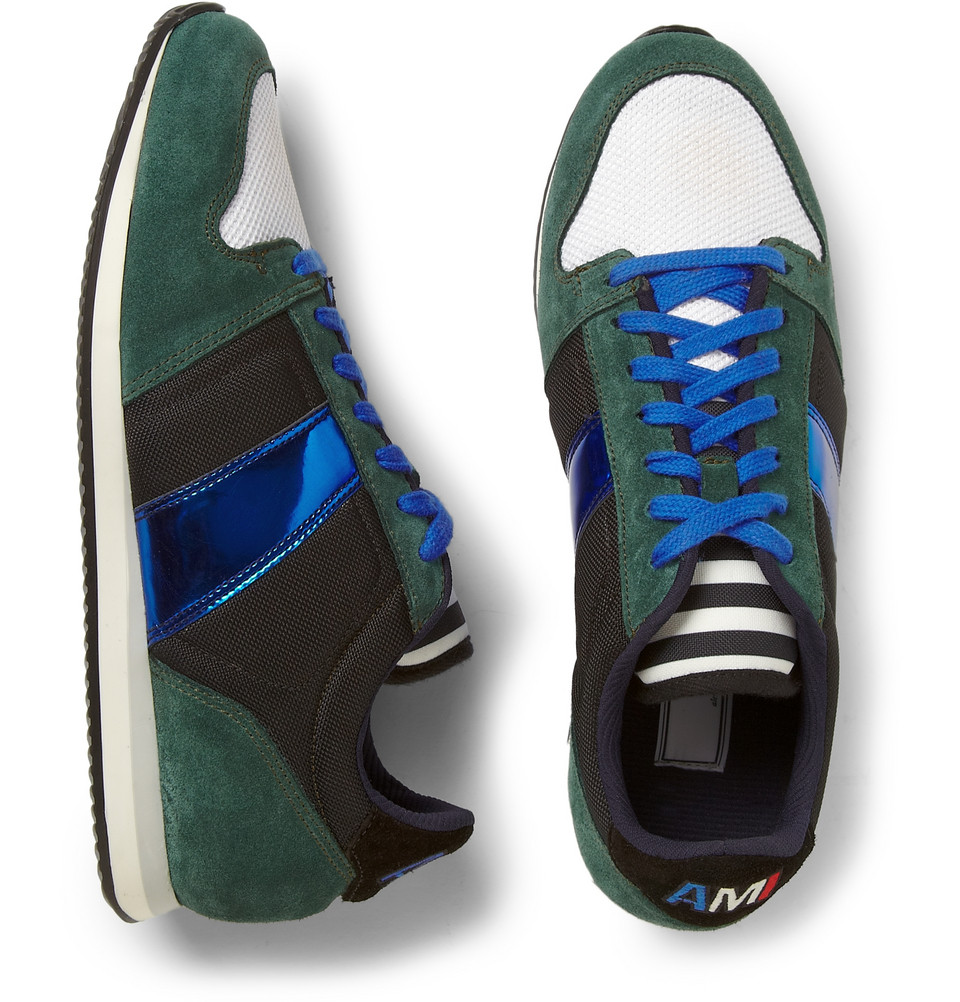 Lyst - Ami Suede Mesh and Metallic Leather Sneakers in Green for Men