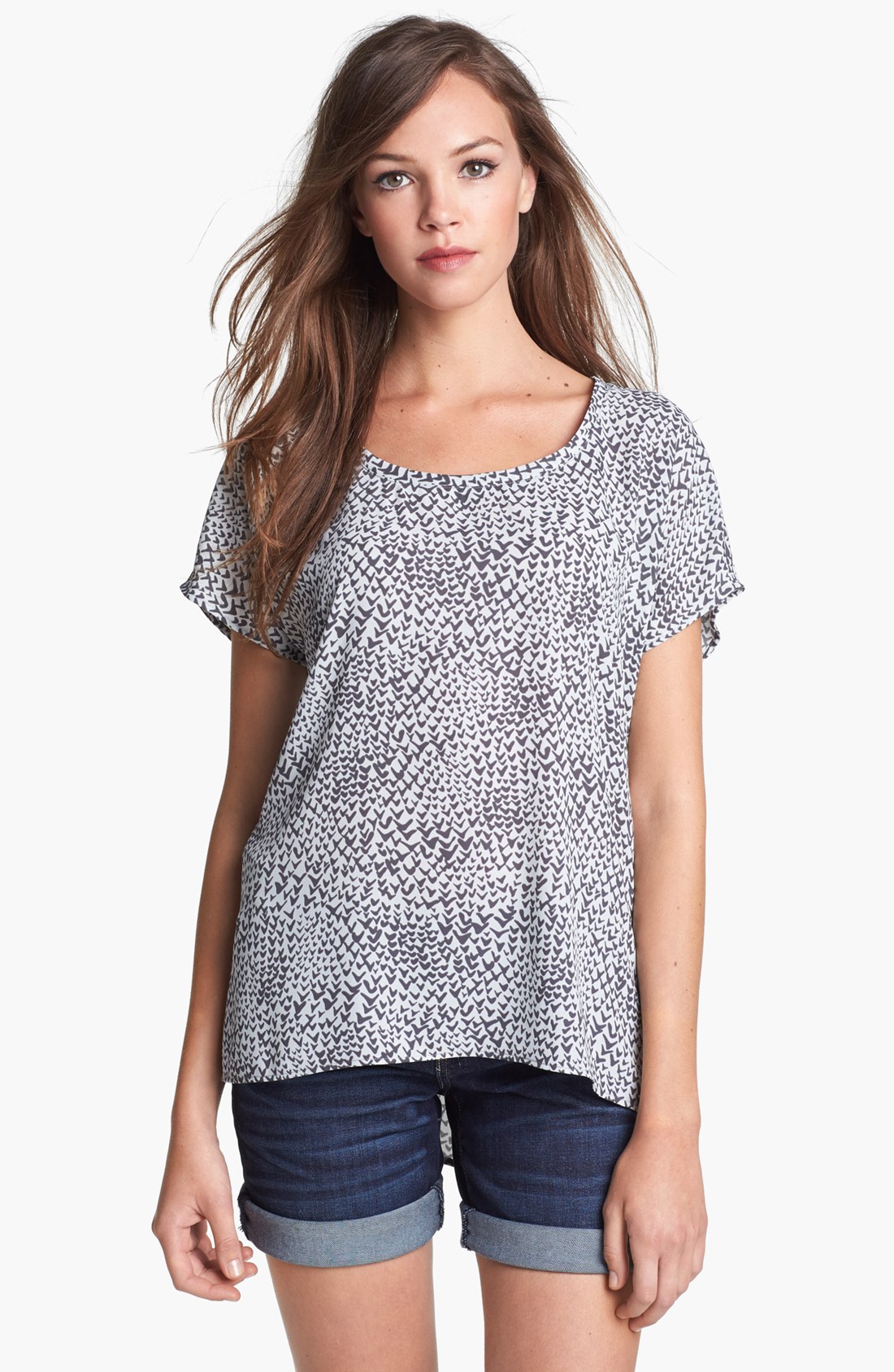 Pleione Scoop Neck Short Sleeve Blouse in Gray (Grey Steel Print) | Lyst