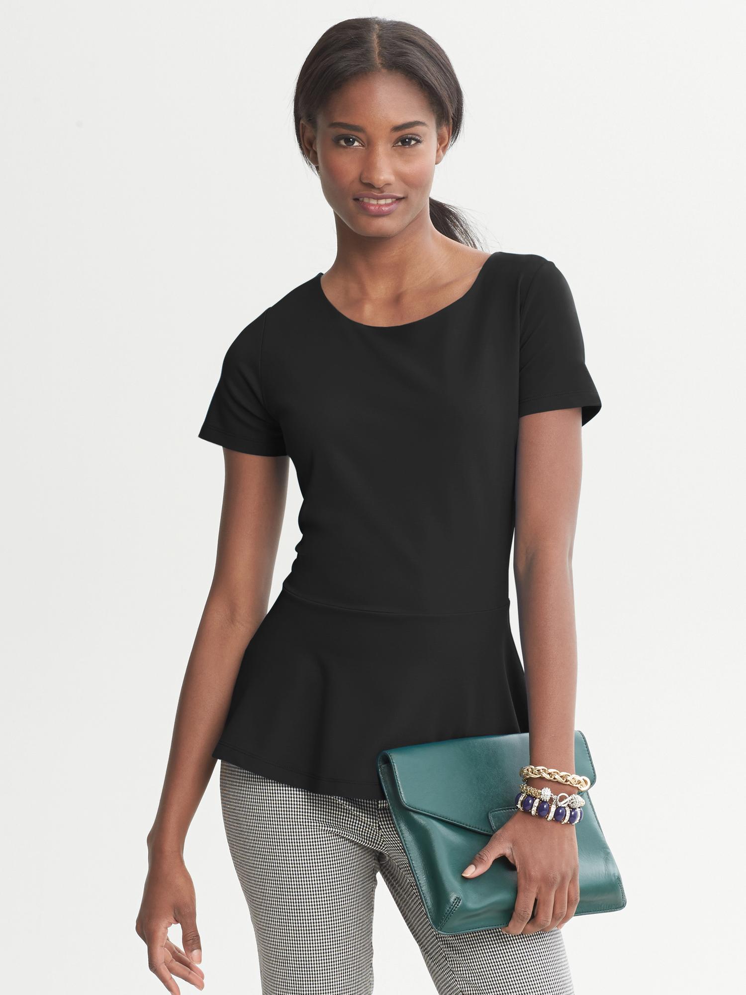 Banana republic Ponte Short Sleeve Peplum Top Black in Black | Lyst