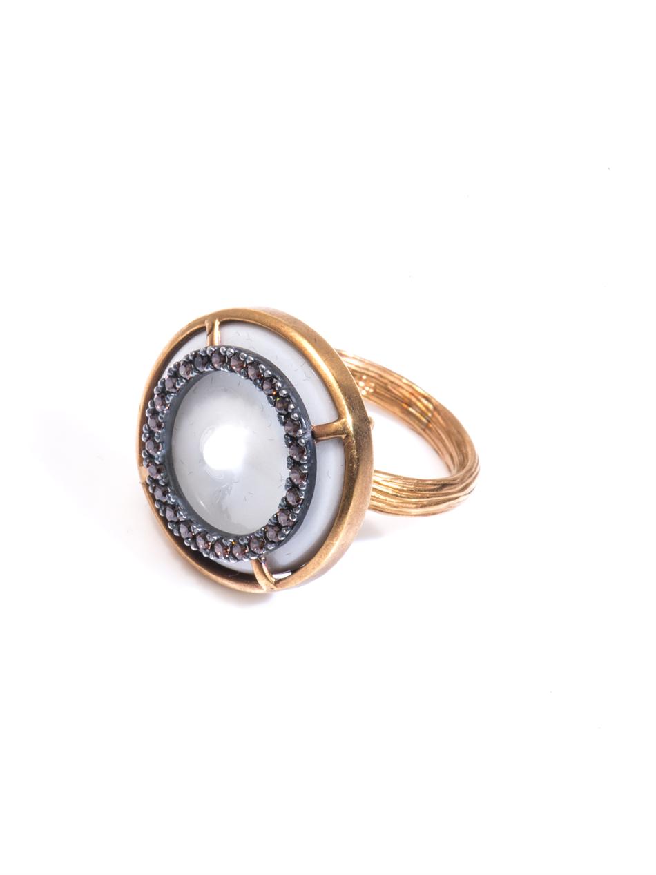 Bottega Veneta Zirconia Porcelain Goldplated Ring in White - Lyst