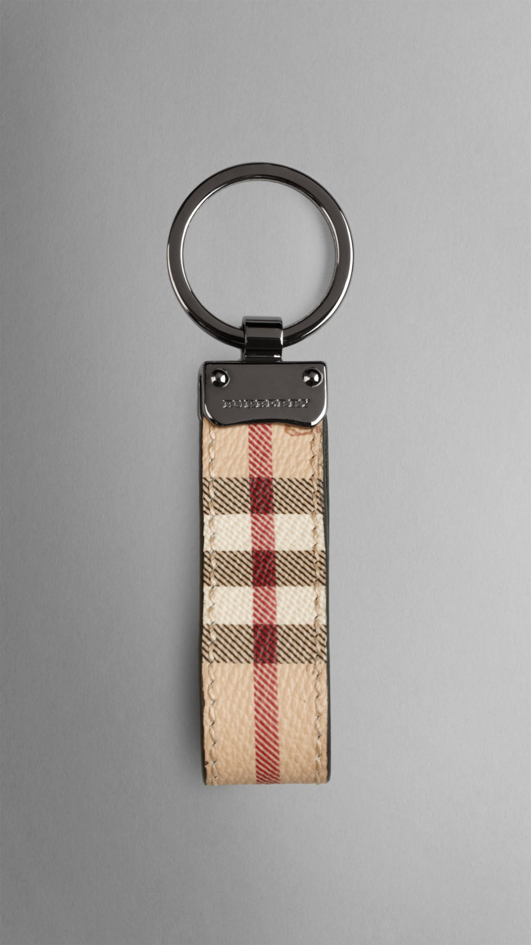 Lyst - Burberry Haymarket Check Leather Key Ring in Natural for Men