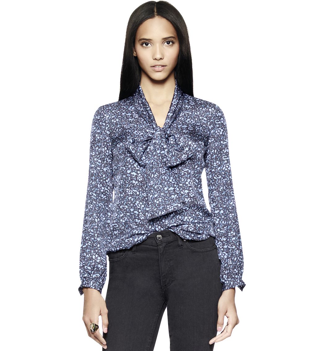 Lyst - Tory Burch Nicki Bow Blouse in Blue