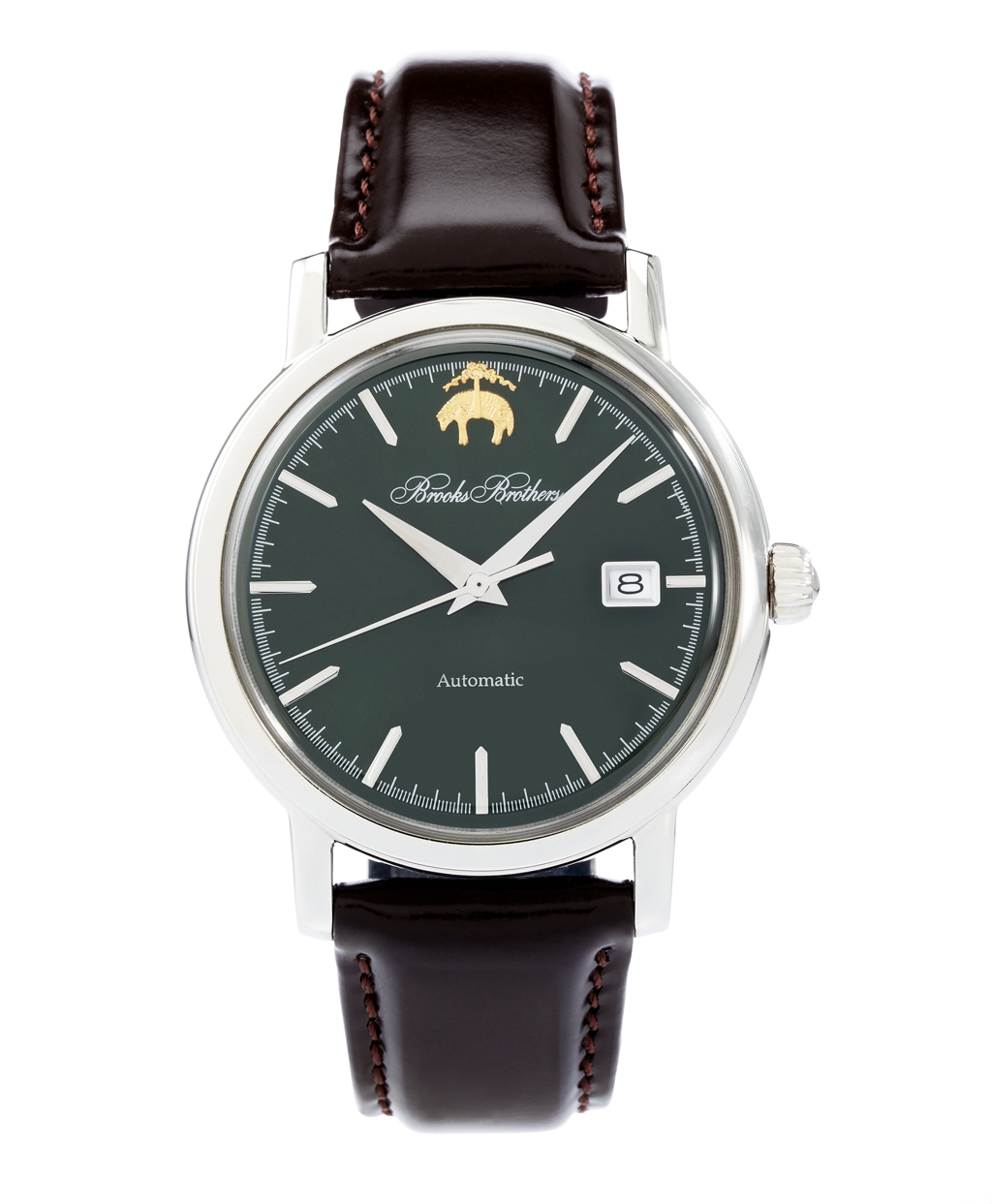 Lyst - Brooks brothers Round Watch With Calfskin Band in Green for Men