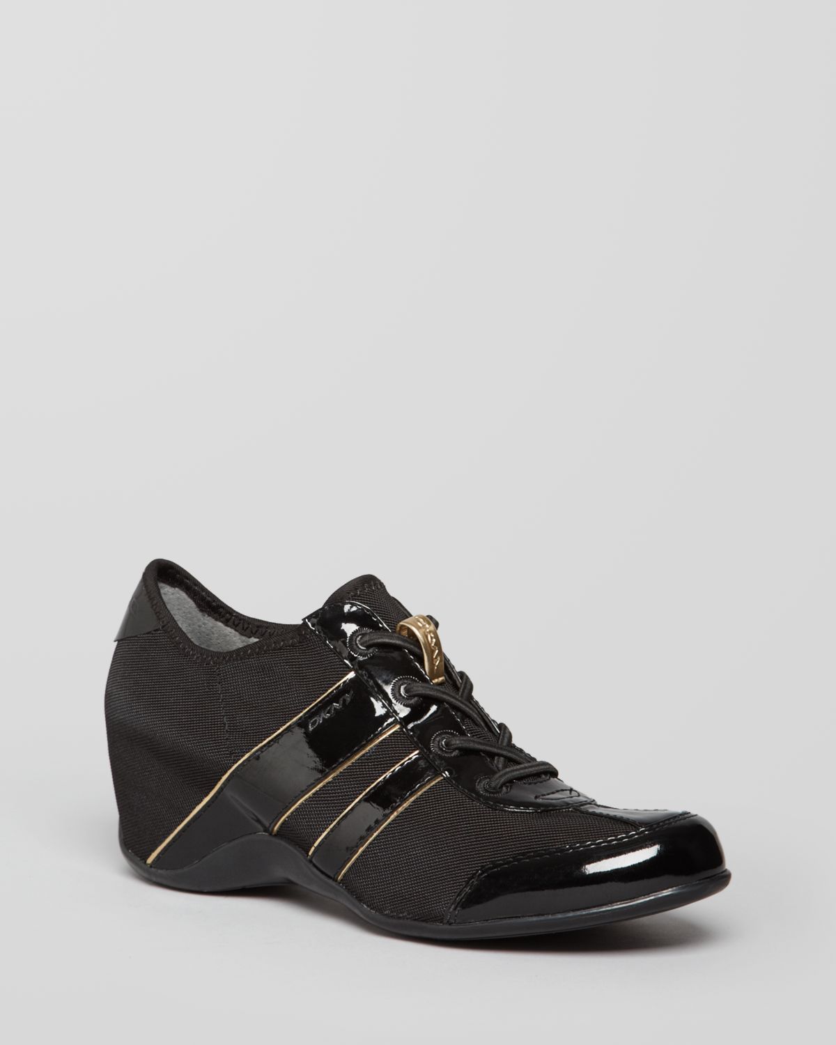 Dkny Lace Up Wedge Sneakers Paige in Black (Black/Pale Gold) | Lyst
