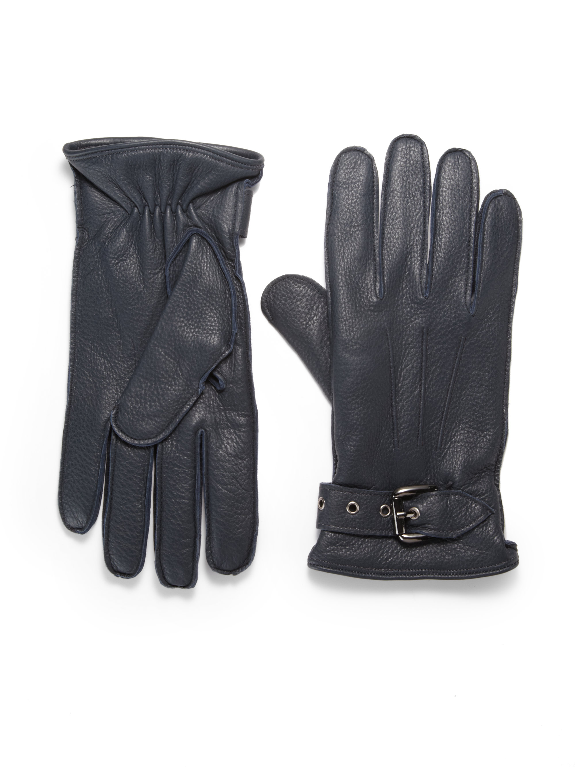 Lyst - Saks Fifth Avenue Cashmere-lined Leather Gloves in Blue for Men