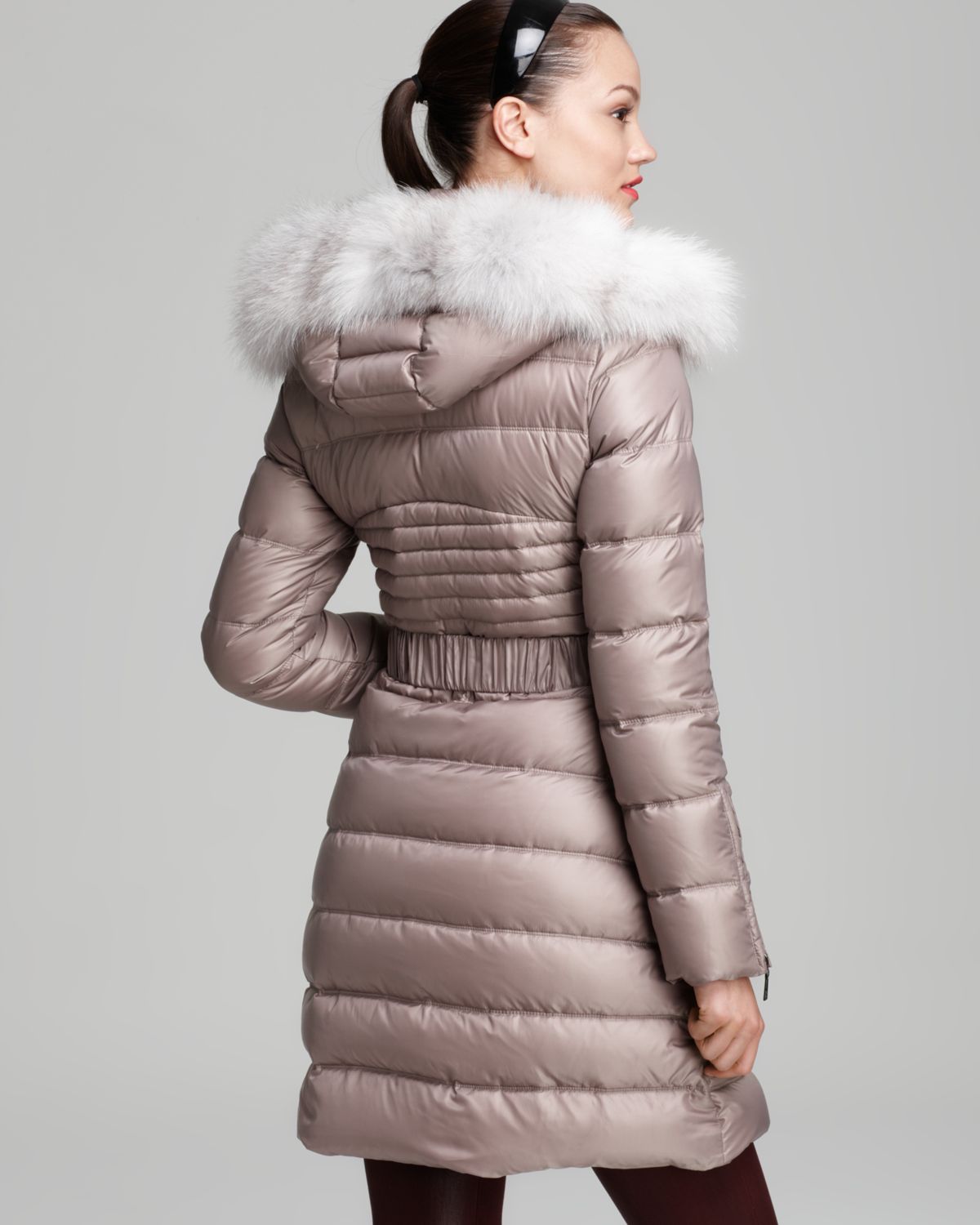 Lyst - Dawn Levy Down Coat Laya Belted Fur Collar in Brown