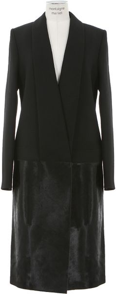 Victoria Beckham Black Wool and Calf Hair Long Coat in Black | Lyst