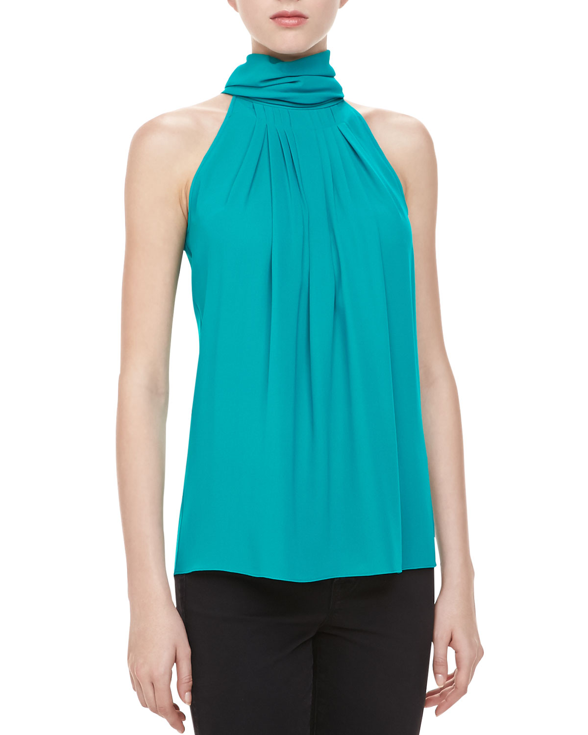 Lyst - Michael Kors Silk Georgette Pleated Top Turquoise in Blue