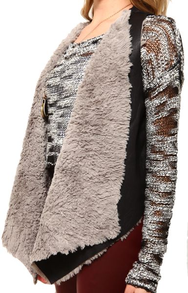 Akira Faux Fur Lined Vest in Black Grey in Gray (BLACK/GREY) | Lyst