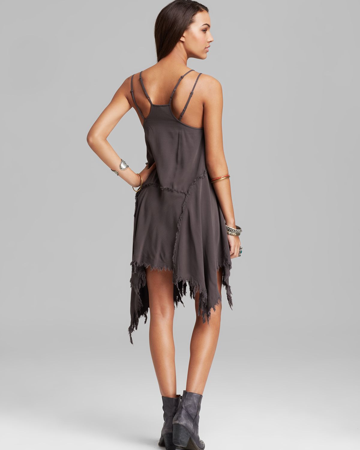 Free people Slip Dress Tattered Up Shred in Gray | Lyst