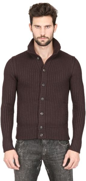 Dolce & Gabbana Merino Wool Ribbed Cardigan in Brown for Men | Lyst