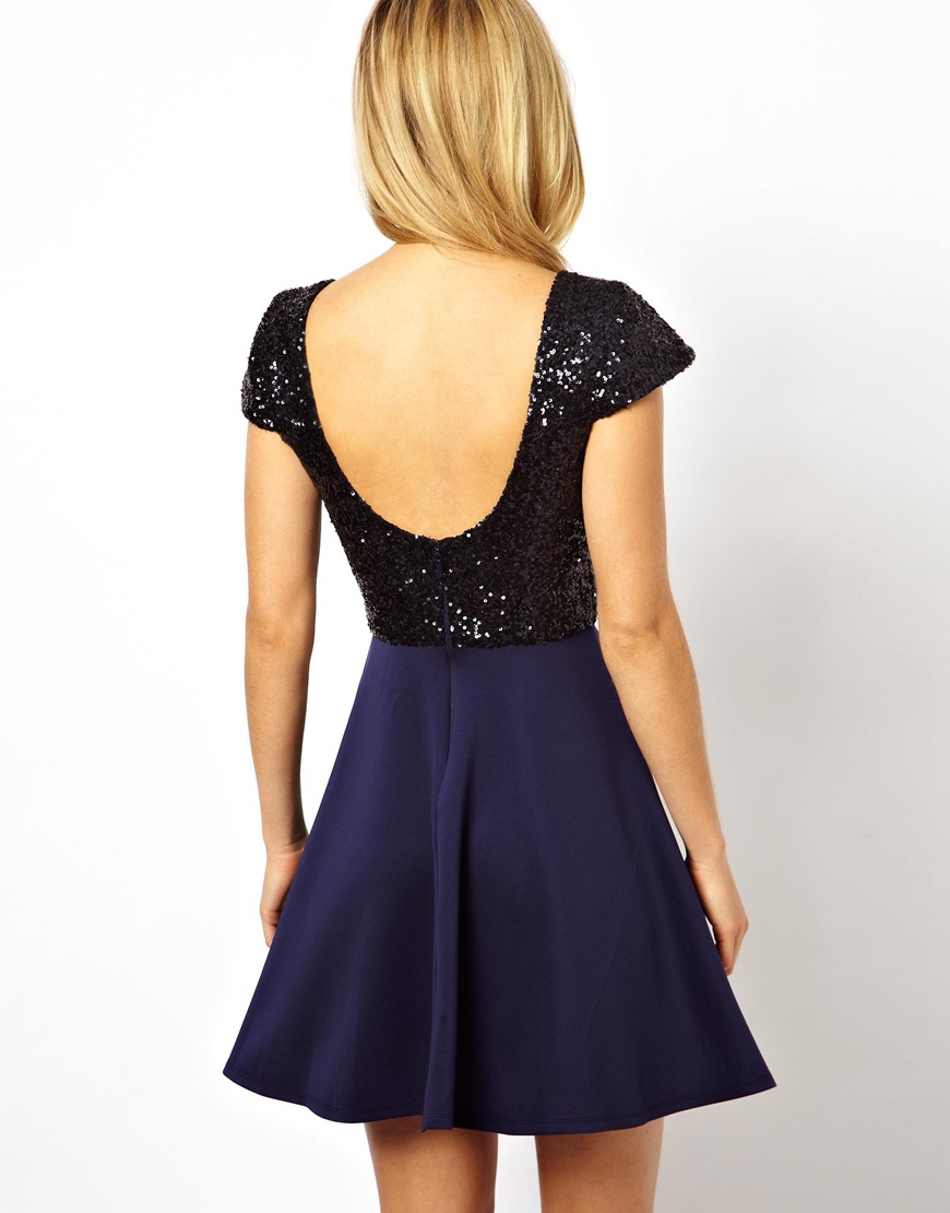 Lyst Asos Sequin Top Skater Dress In Red