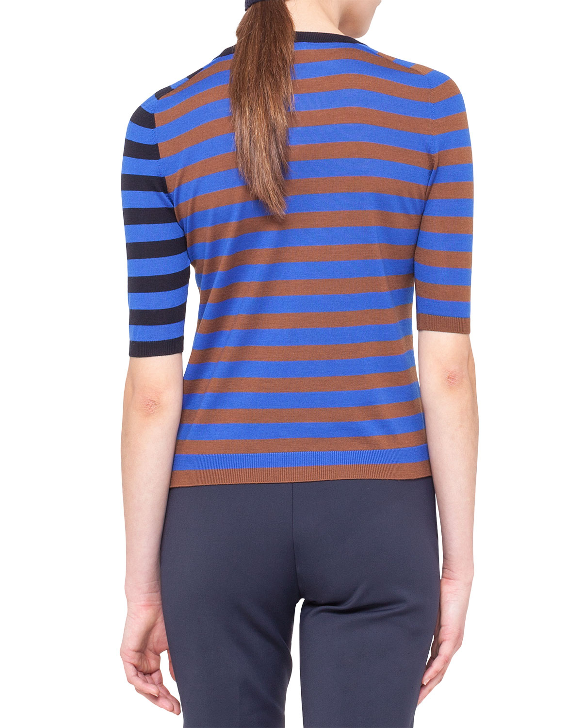 Lyst - Akris Punto Half-Sleeve Tricolor-Striped Sweater in Blue