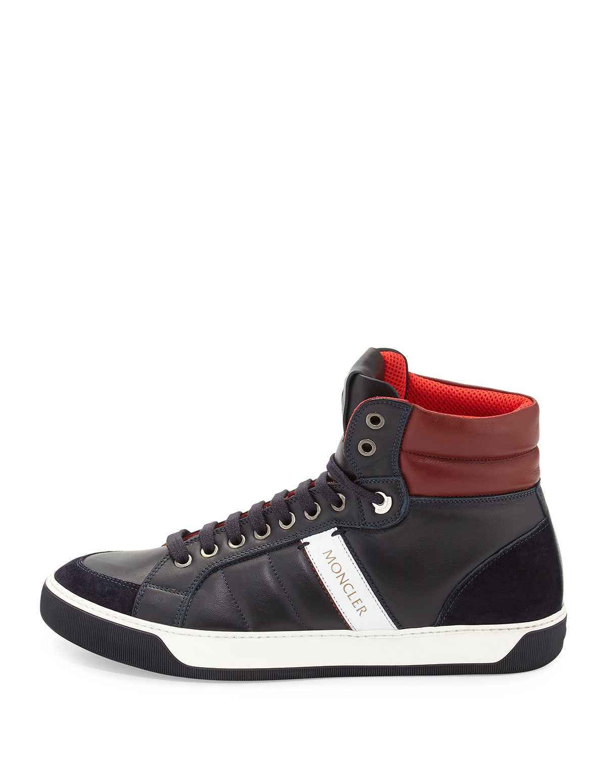 Moncler Leather High-Top Sneakers in Blue for Men | Lyst