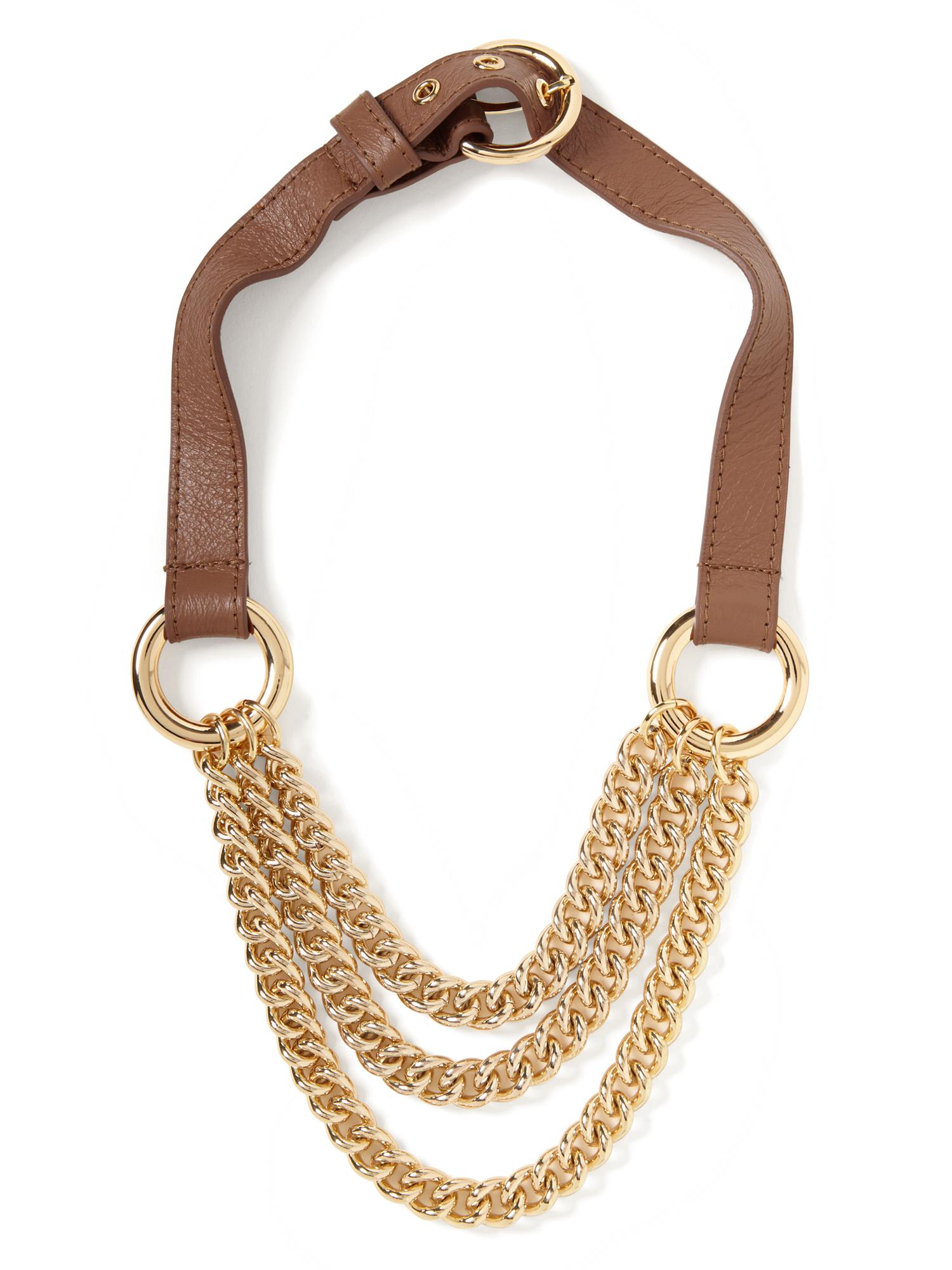 Banana Republic Luxe Leather Link Necklace Gold in Gold | Lyst