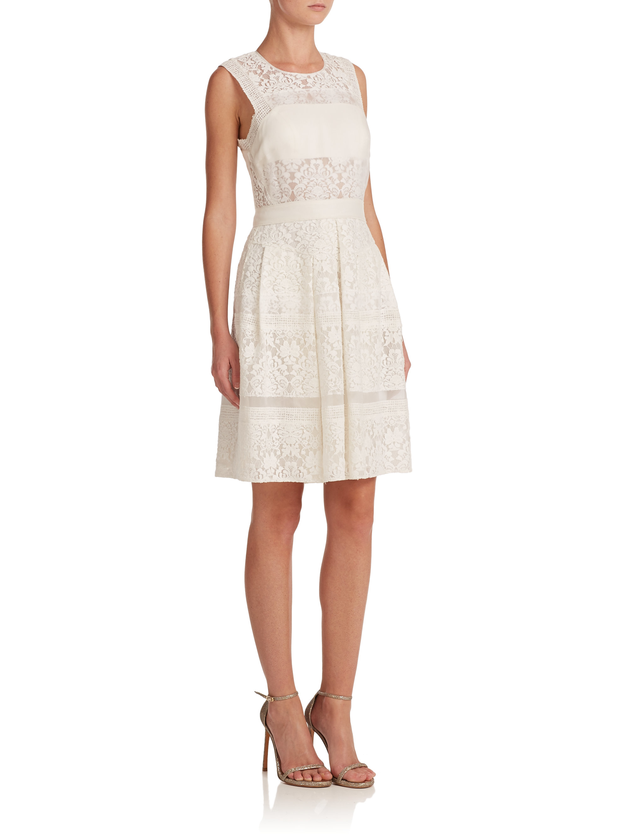Lyst Rebecca Taylor Silk Lace And Mesh Dress In White