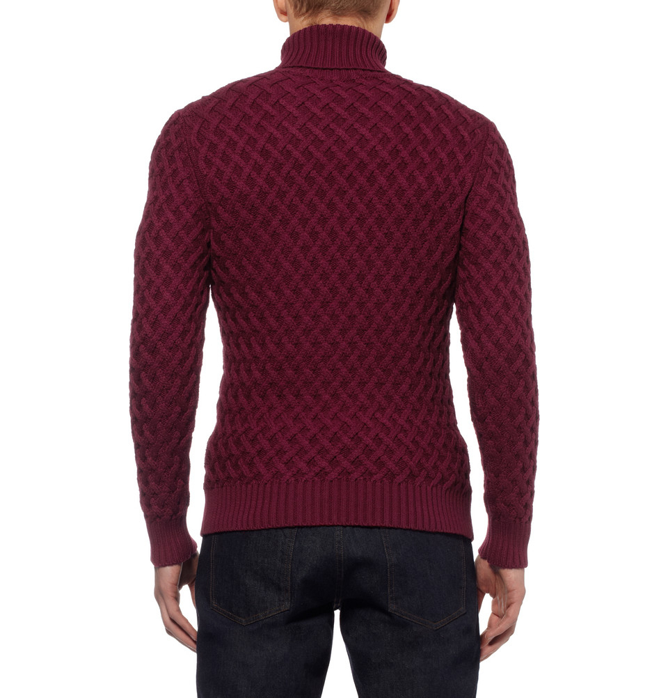 Lyst - Etro Cable-Knit Rollneck Wool Sweater in Red for Men