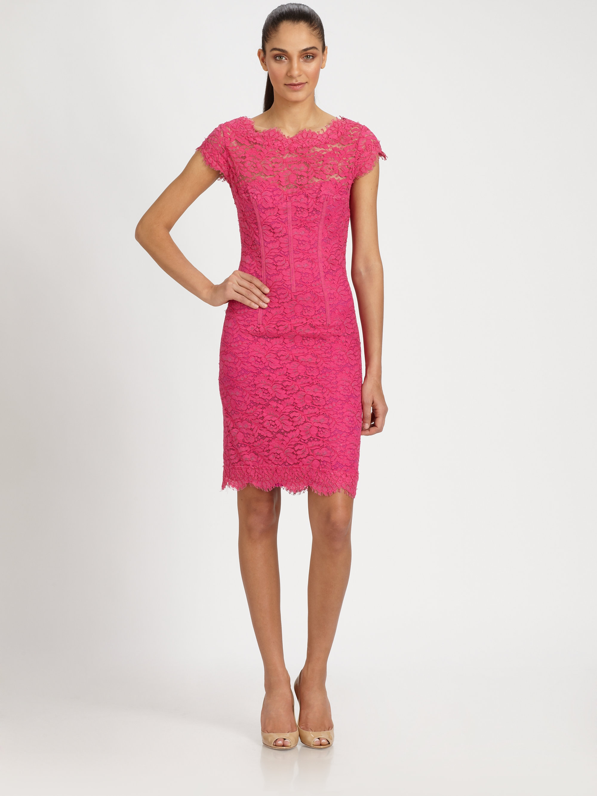 Ml monique lhuillier Diamondback Lace Dress in Pink | Lyst