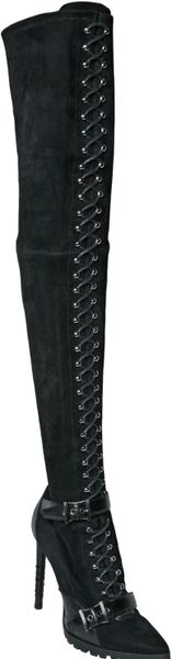 Emilio Pucci 115Mm Suede Ostrich Over The Knee Boots in Black