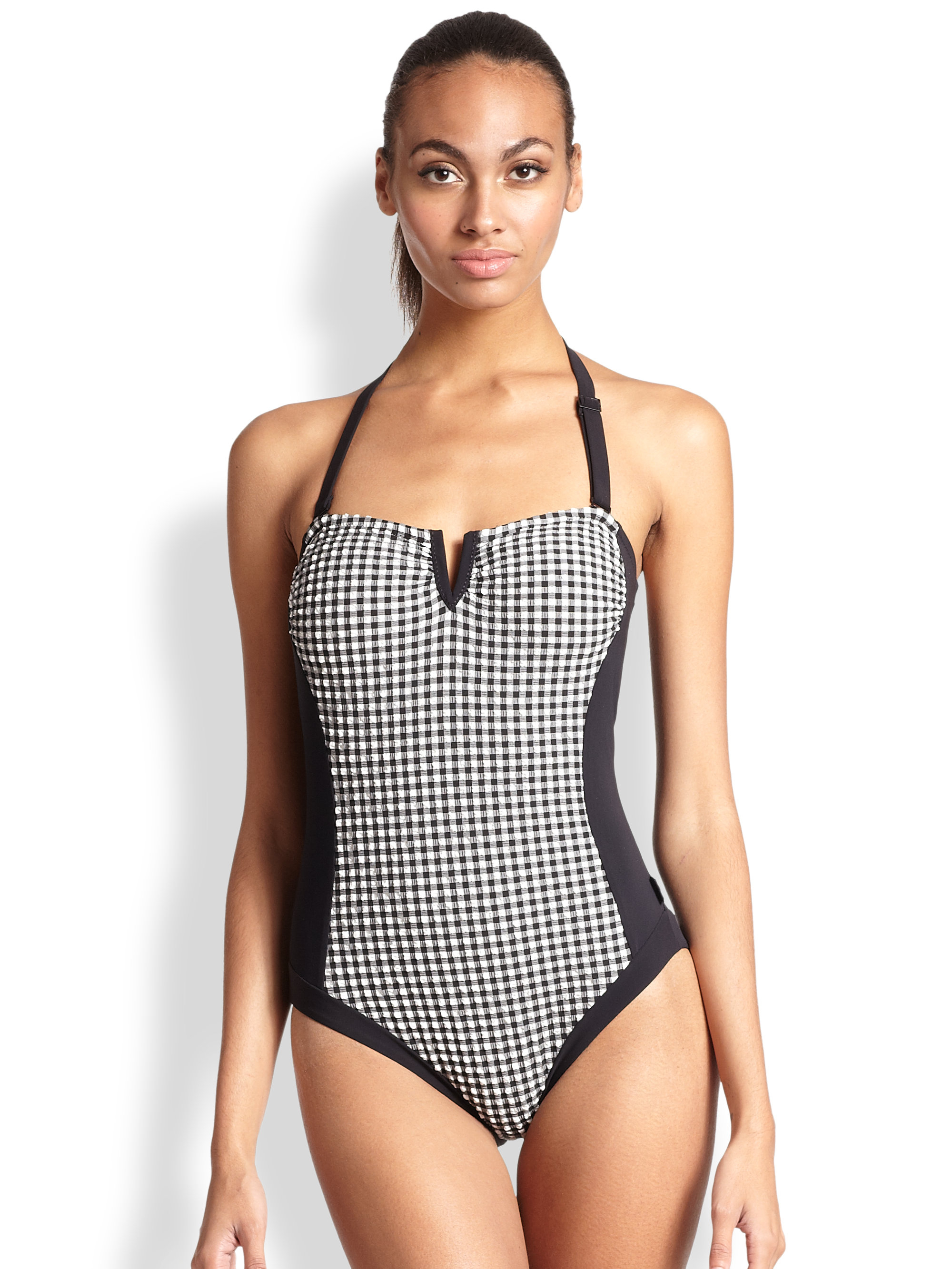 Lyst Shan Amanda Checkered One Piece Swimsuit In Black