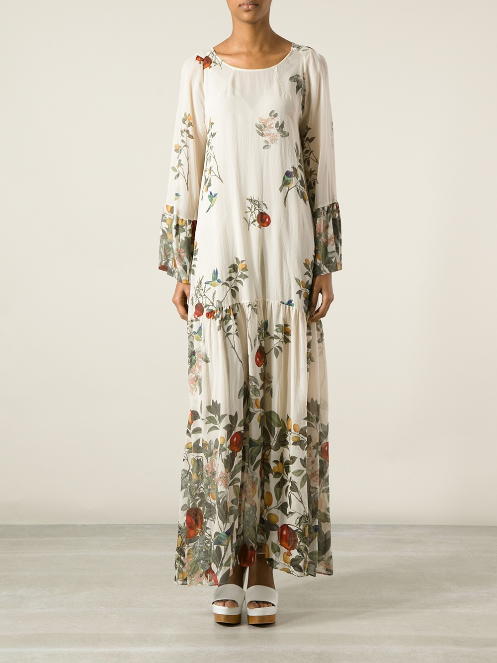 Lyst - Erika Cavallini Semi Couture Foliage Print Maxi Dress in White