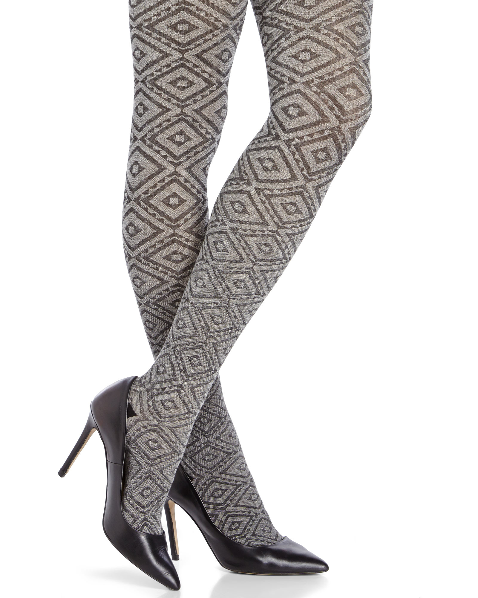 Lyst - Memoi Grey Diamond Pattern Sweater Tights in Gray
