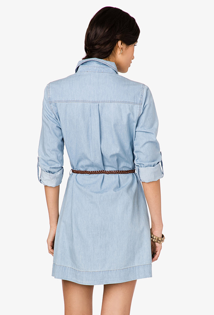 Lyst - Forever 21 Denim Shirt Dress with Belt in Blue