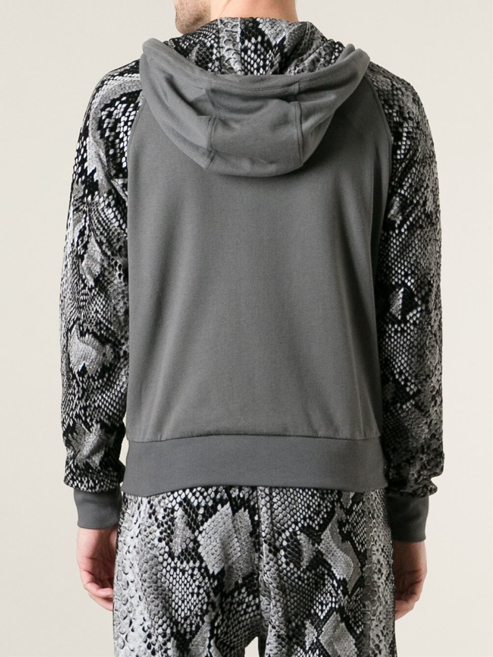 Lyst - Roberto Cavalli Snake Print Sleeve Hoodie Jacket in Gray for Men