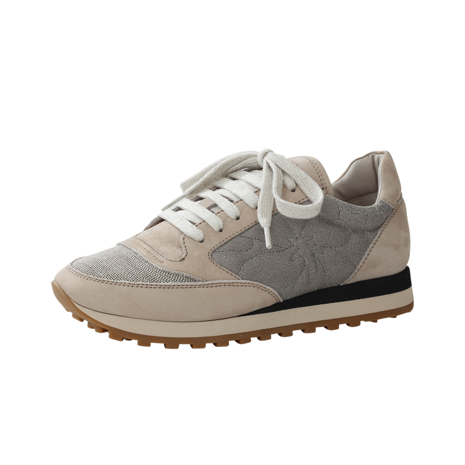Lyst - Brunello Cucinelli Suede Monili Toe Sneaker in Gray