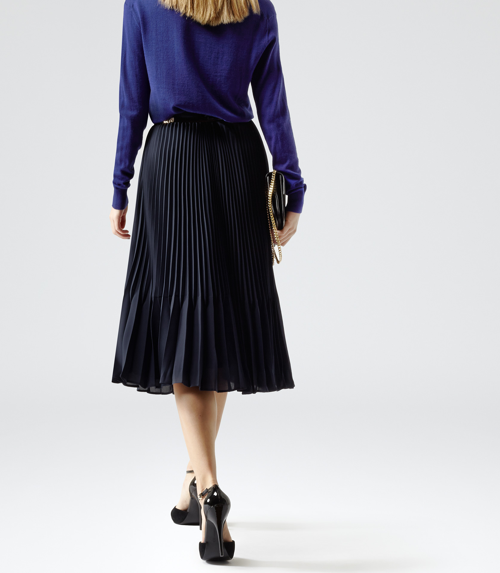 Lyst - Reiss Baltimore Pleated Midi Skirt in Blue