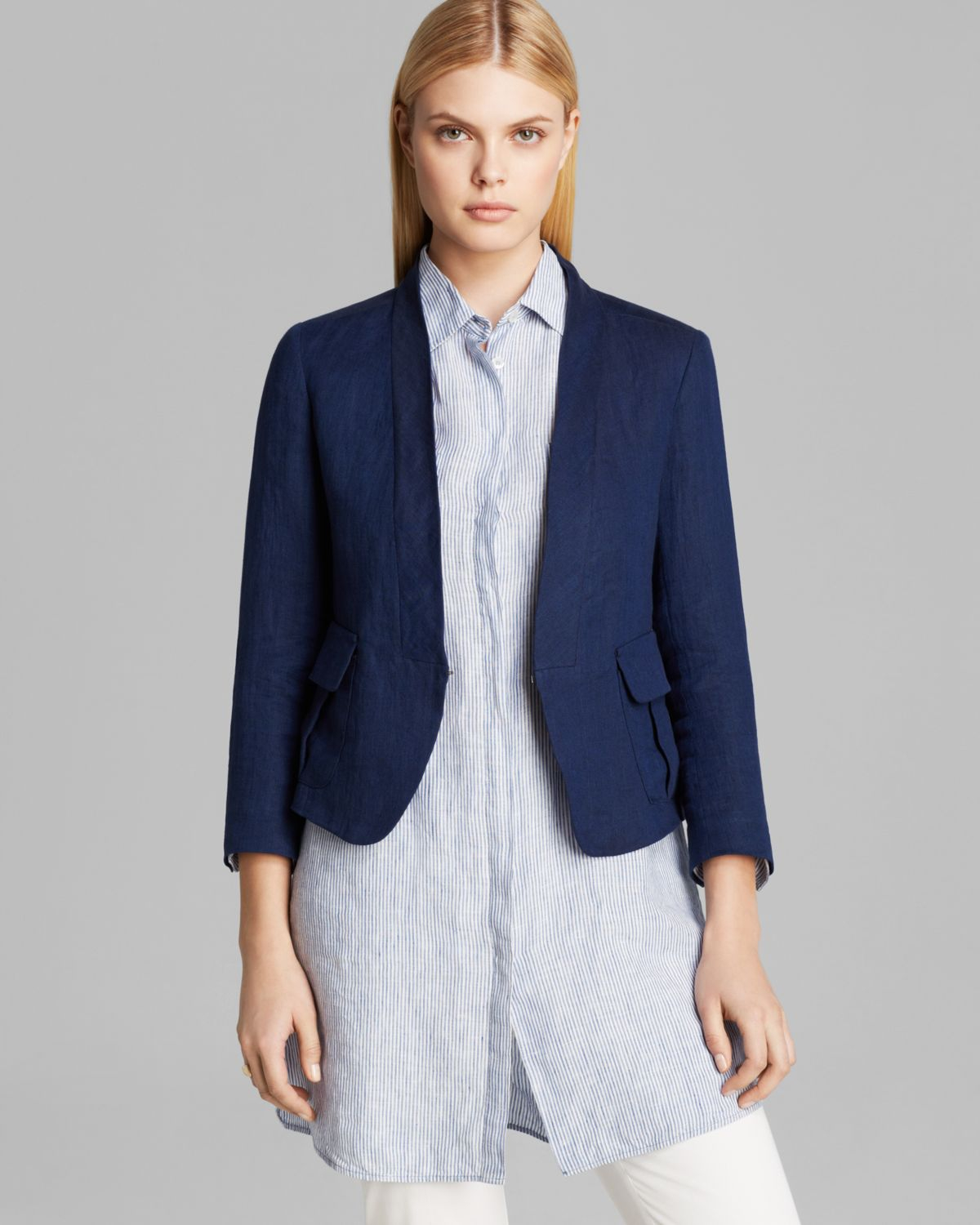 Lyst - Weekend By Maxmara Fertile Batavia Linen Collarless Blazer in Blue