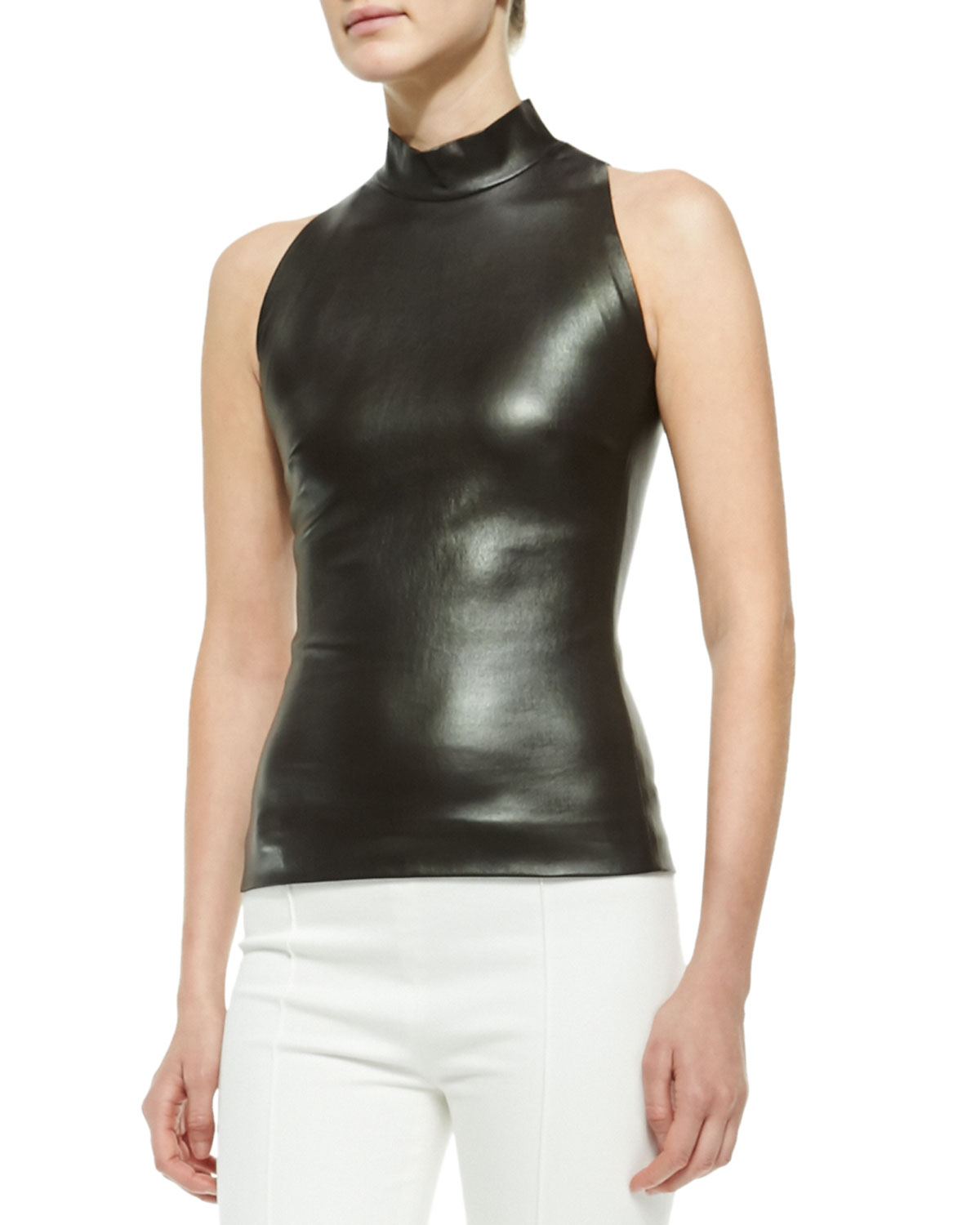 The row Sleeveless Mock-neck Leather Top in Gray | Lyst