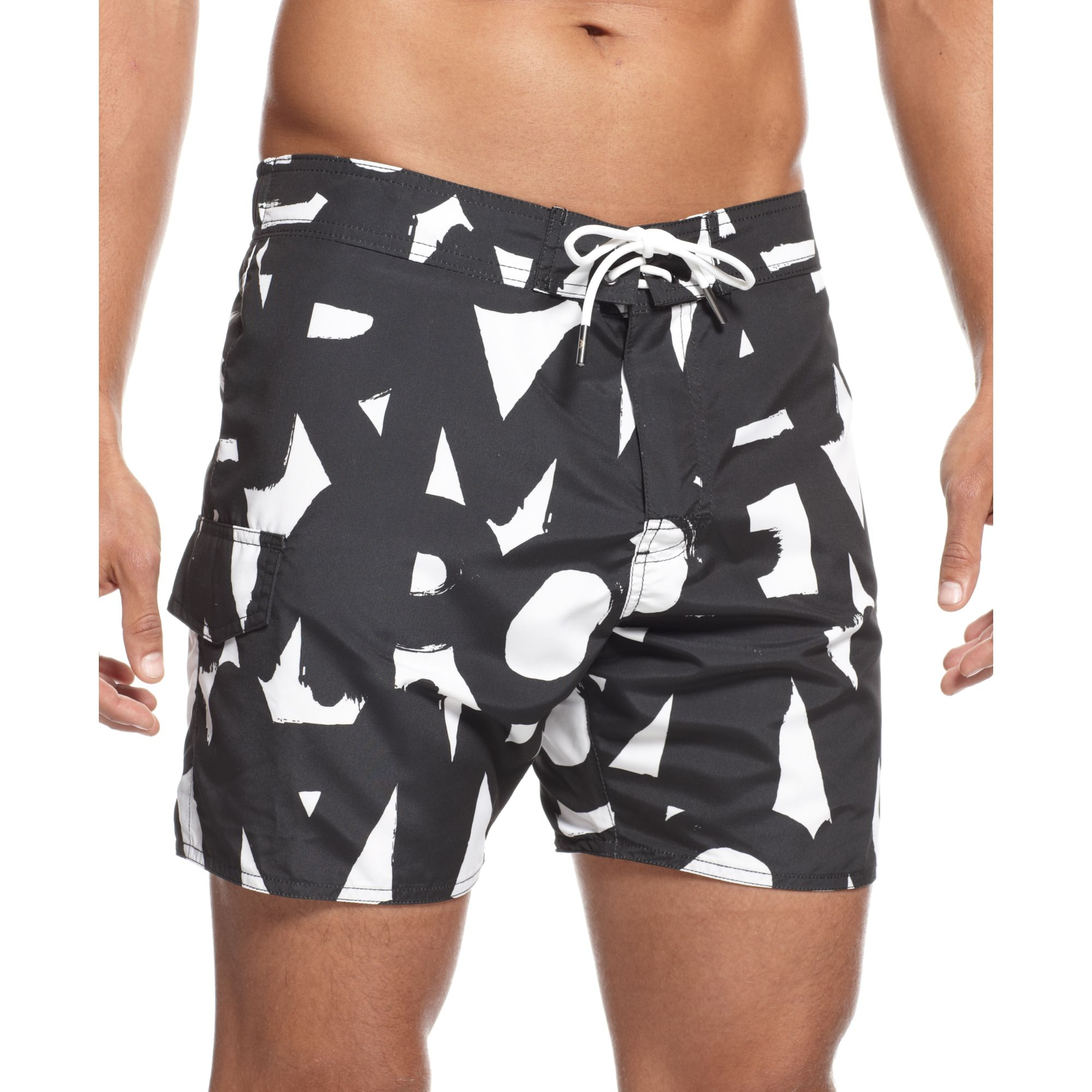 Lyst - Emporio Armani Logo Microfiber Swim Shorts in Black for Men