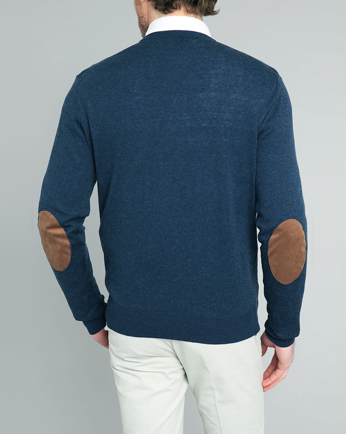 Hackett Navy Fine Gg Cashmere/cotton Elbow Patches V-neck Sweater in ...