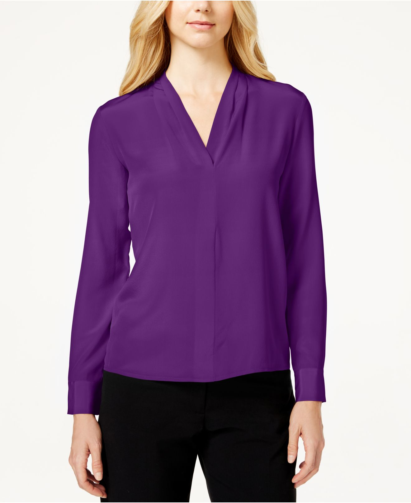 Lyst Calvin Klein Silk Long sleeve Blouse In Purple Lyst Calvin Klein Silk Long sleeve Blouse In Purple